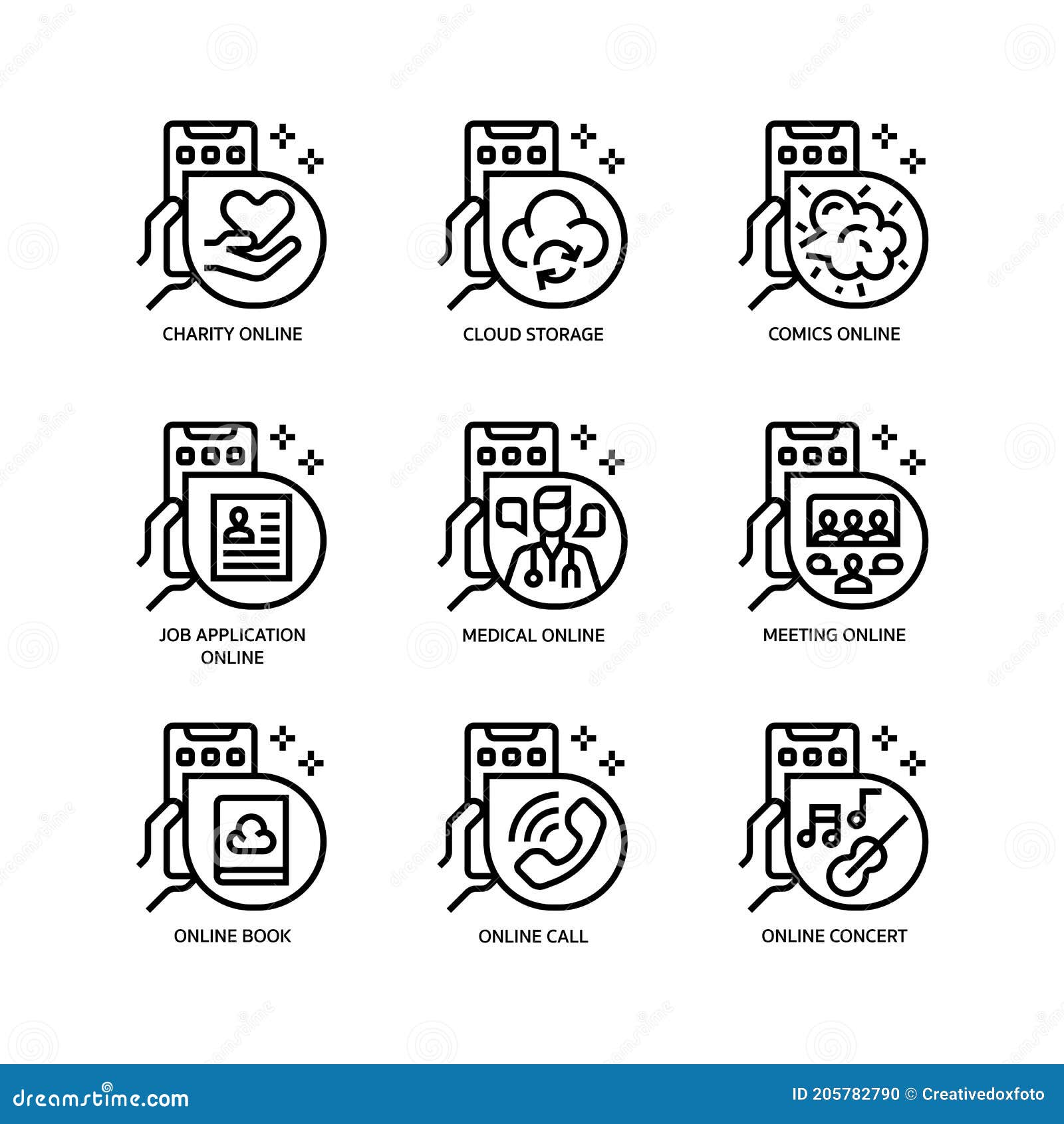 Online Activities Icons Set Stock Vector - Illustration of outline ...