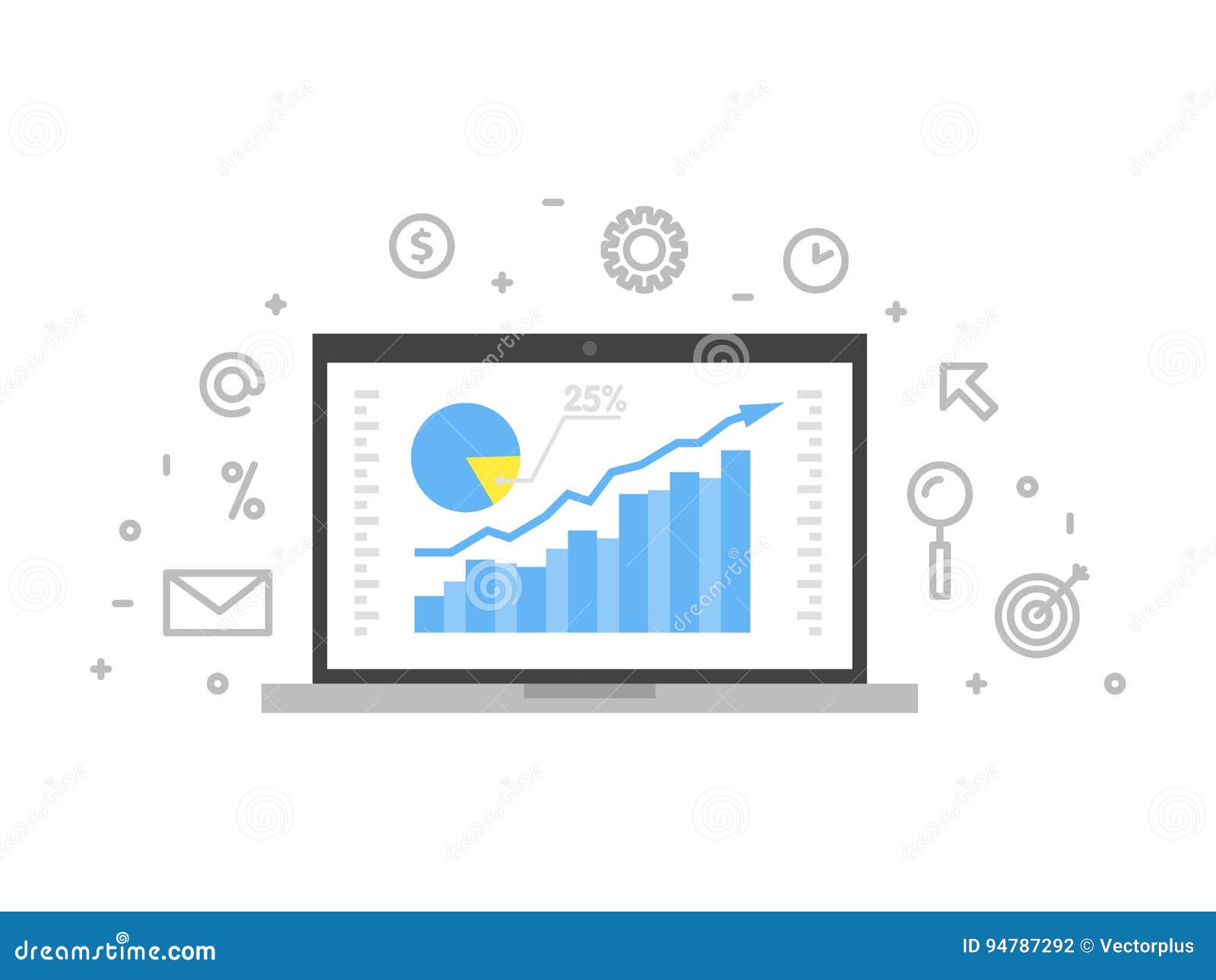Online Analytics, Computer Monitor And Diagram, Web Statistic, Internet ...