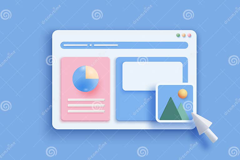 Online Applications Concept. Webpage, Image and Chart with Mouse Arrow. Realistics Abstract Web ...