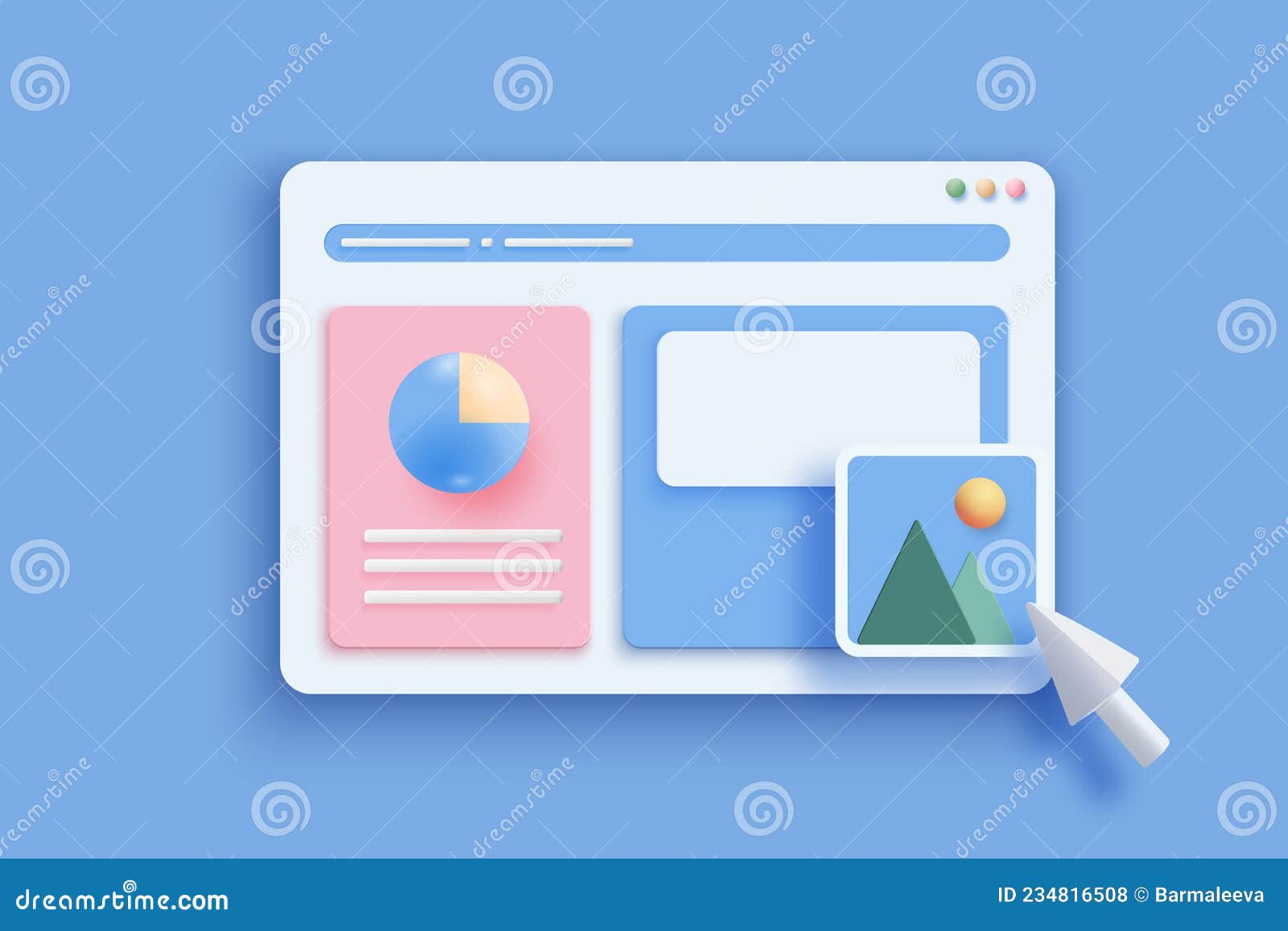 Online Applications Concept. Webpage, Image and Chart with Mouse Arrow ...