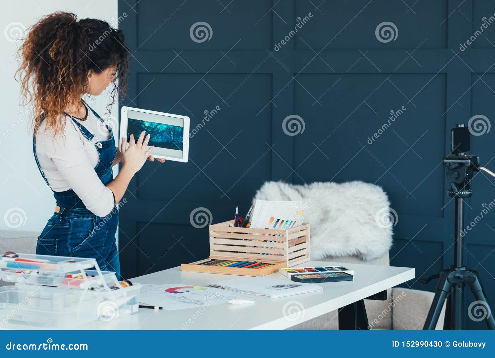 Art Course Talented Lady Video Drawing Application Stock Photo - Image ...