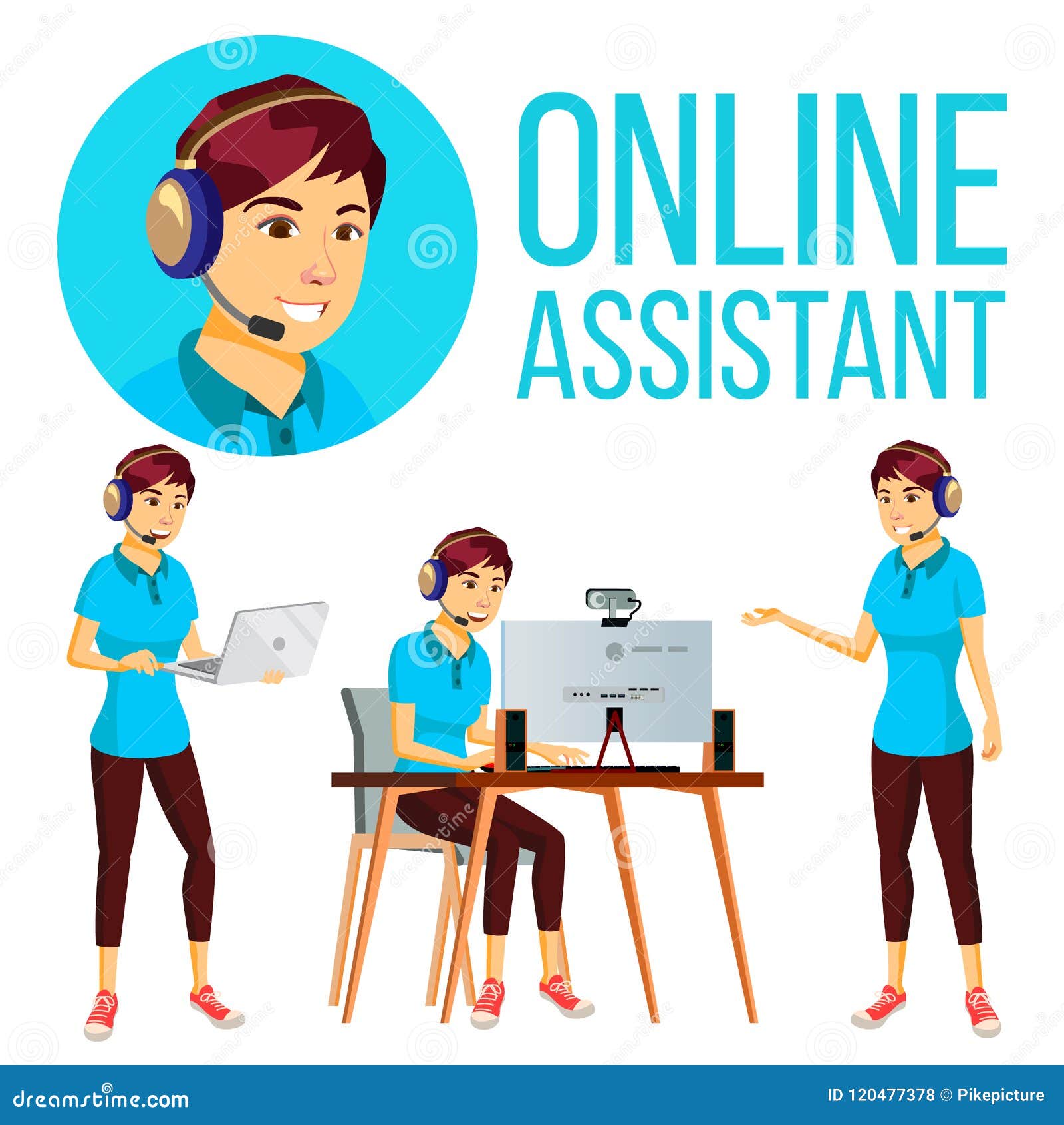 Online Assistant Asian Woman Vector. User Support Service. Hotline ...