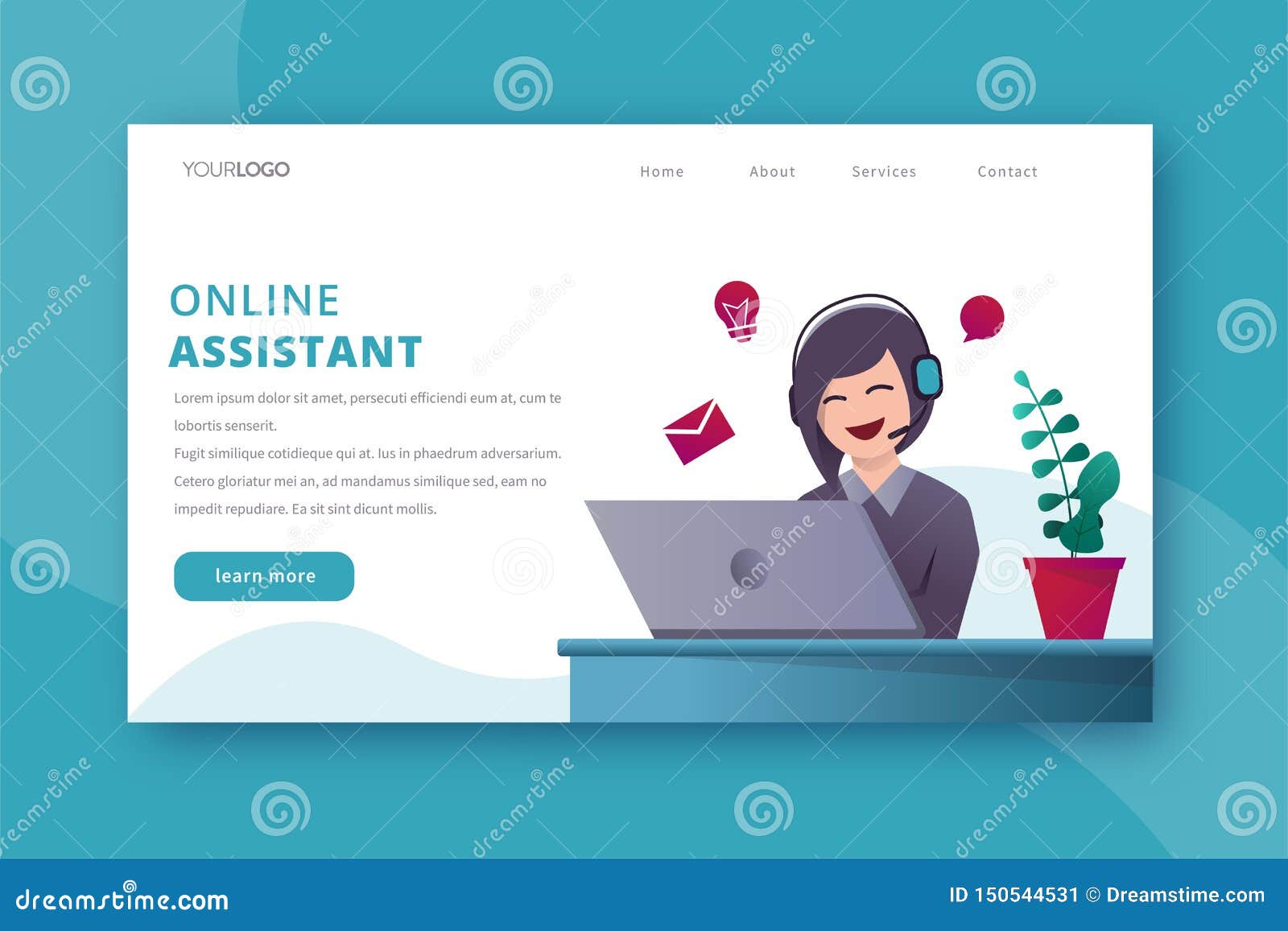 Online Assistant Landing Page Vector Template Stock Vector ...