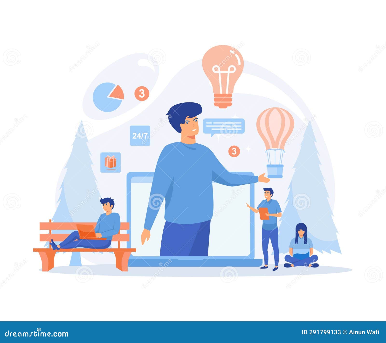 Online Assistant, Virtual Help Service. Concept Customer and Operator, Online Technical Support ...