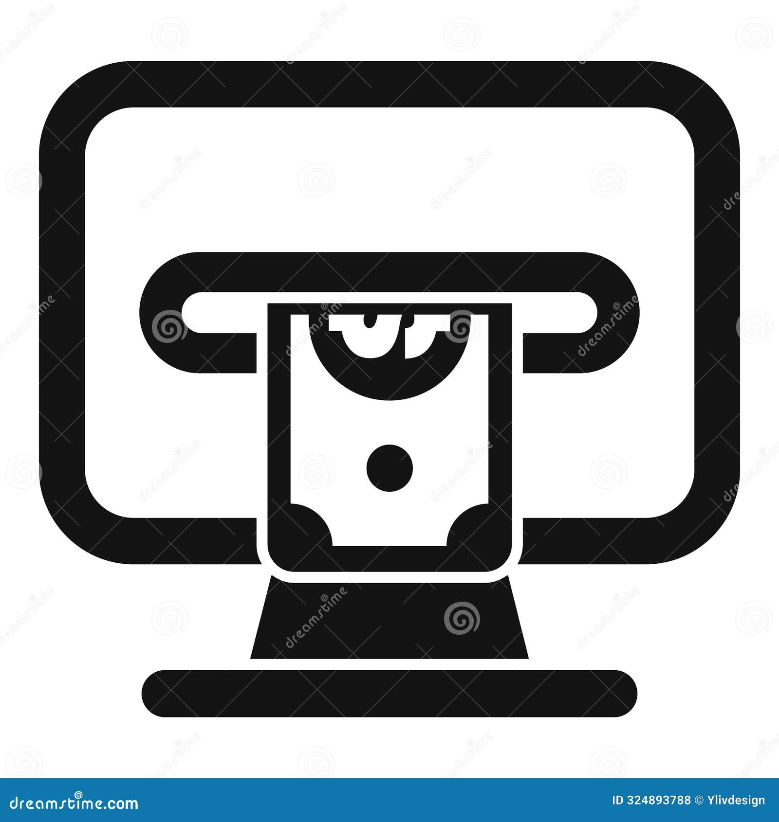 Online Atm Money Withdraw Icon, Inserting Cash in Computer Stock ...