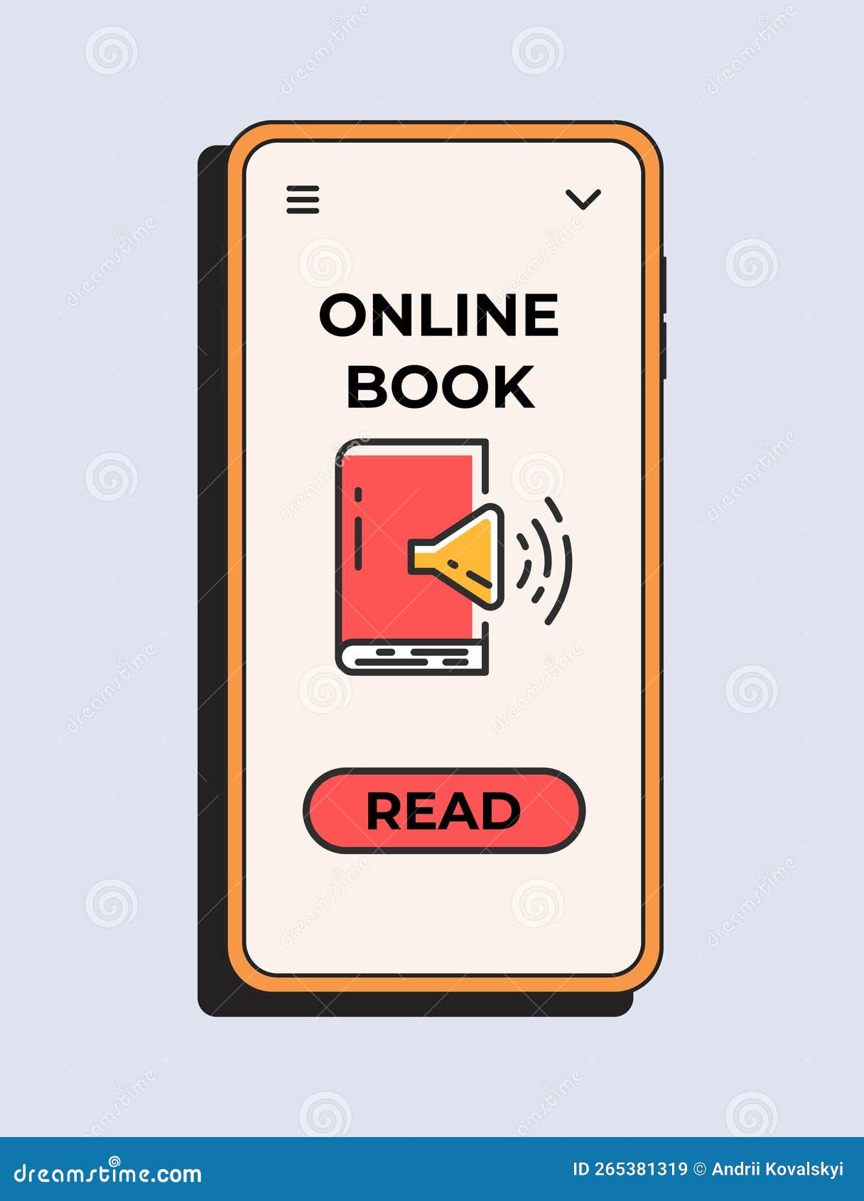 Online Audio Book App. Digital Reading, Library in Your Phone. Vector ...