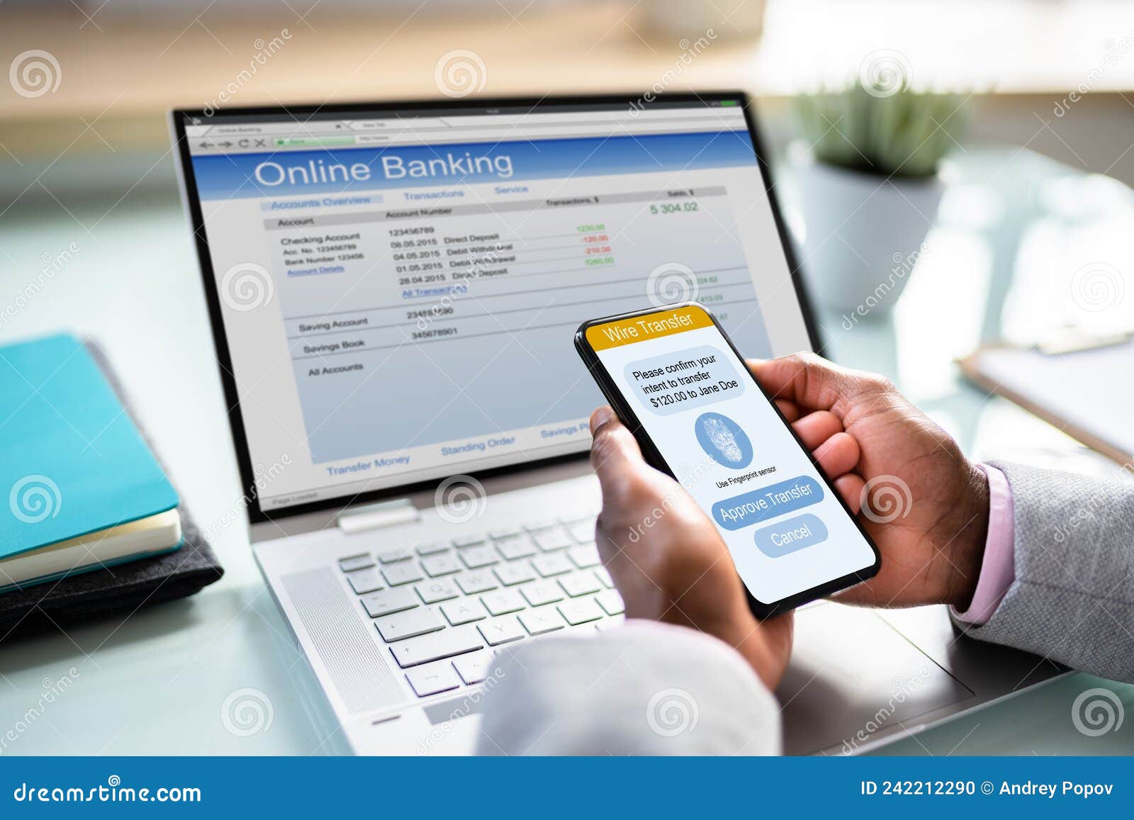 Online Bank Balance Check and Transfer Stock Photo - Image of deposit ...