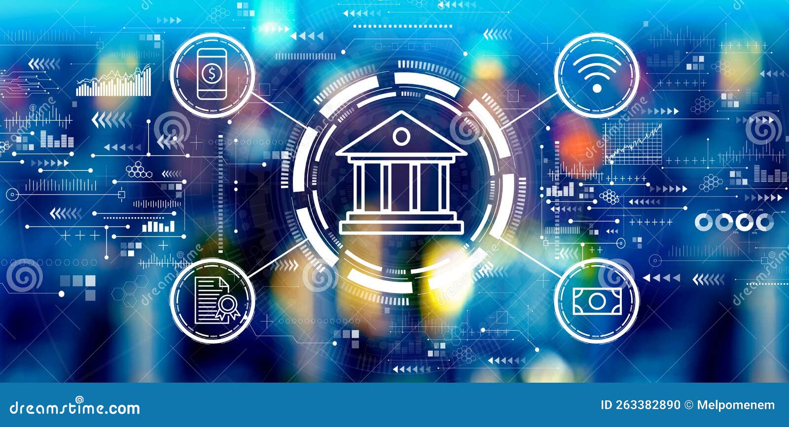 Online Banking Concept with Big City Lights Stock Illustration ...