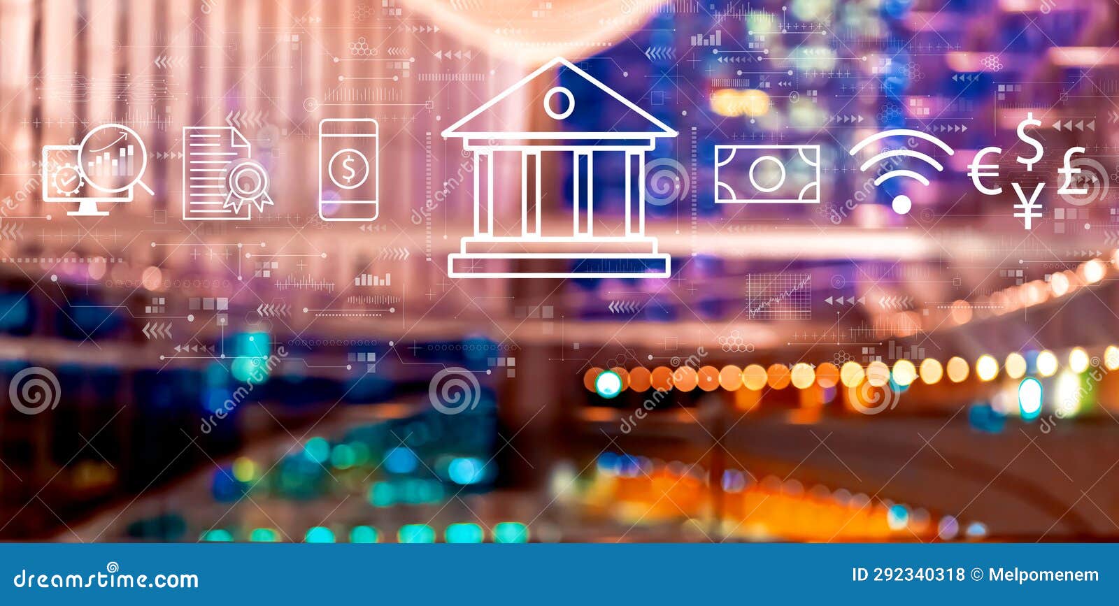 Online Banking Concept with Big City at Night Stock Photo - Image of ...