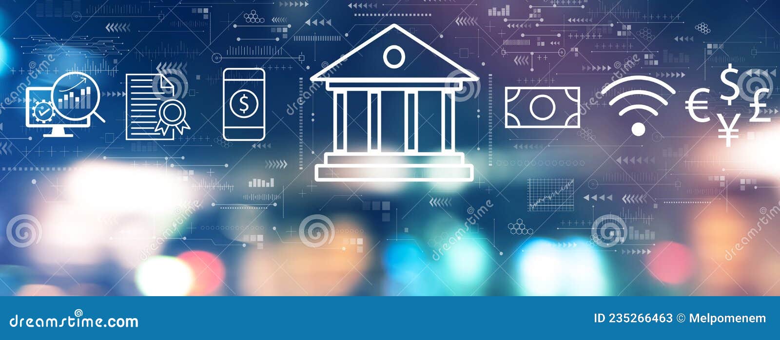 Online Banking Concept with City Lights at Night Stock Illustration ...