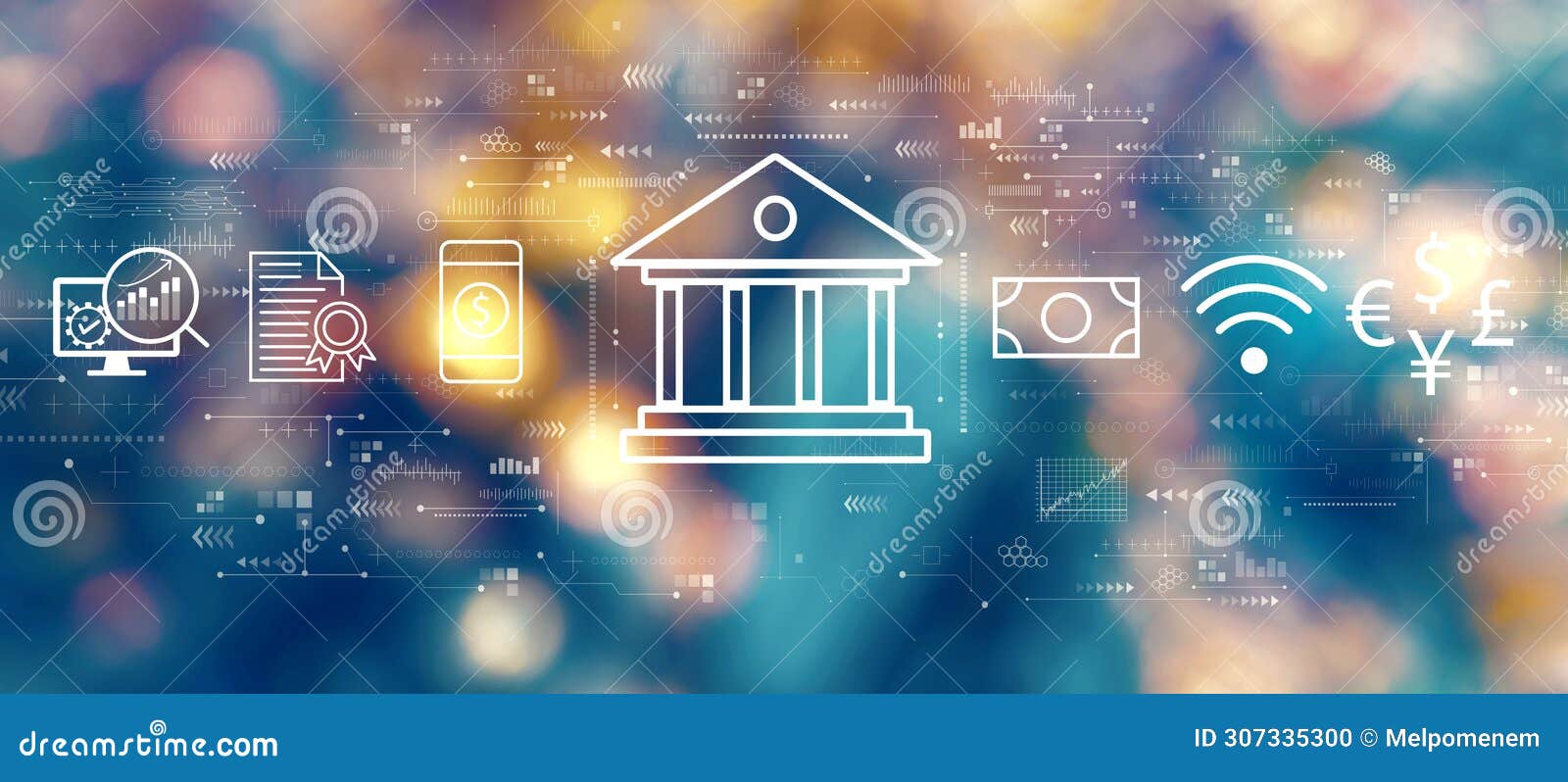 Online Banking Concept with Blurred City at Night Stock Photo - Image ...