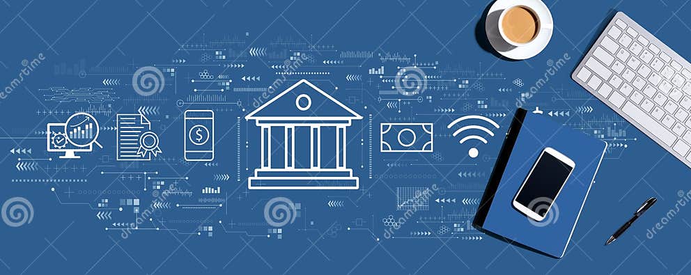 Online Banking Concept with Computer Keyboard and Office Items Stock ...