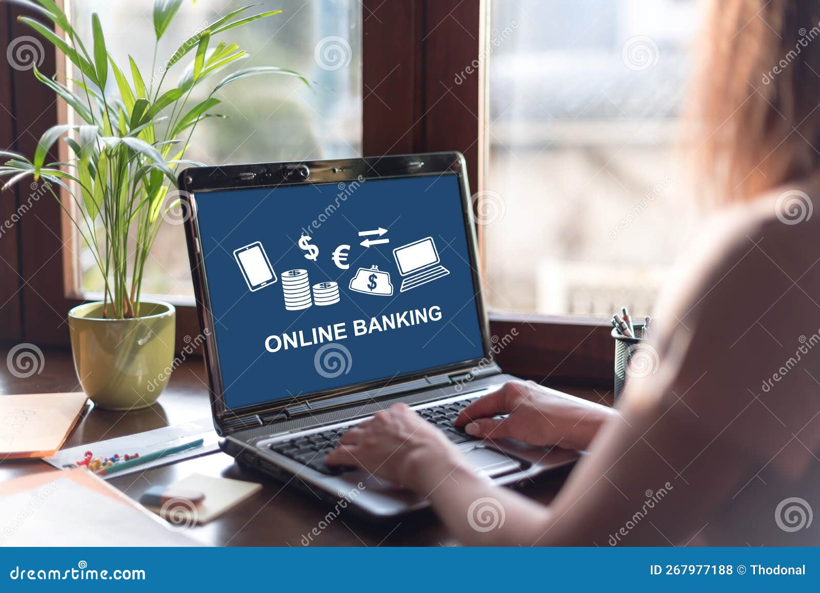 Online Banking Concept on a Laptop Screen Stock Photo - Image of ...