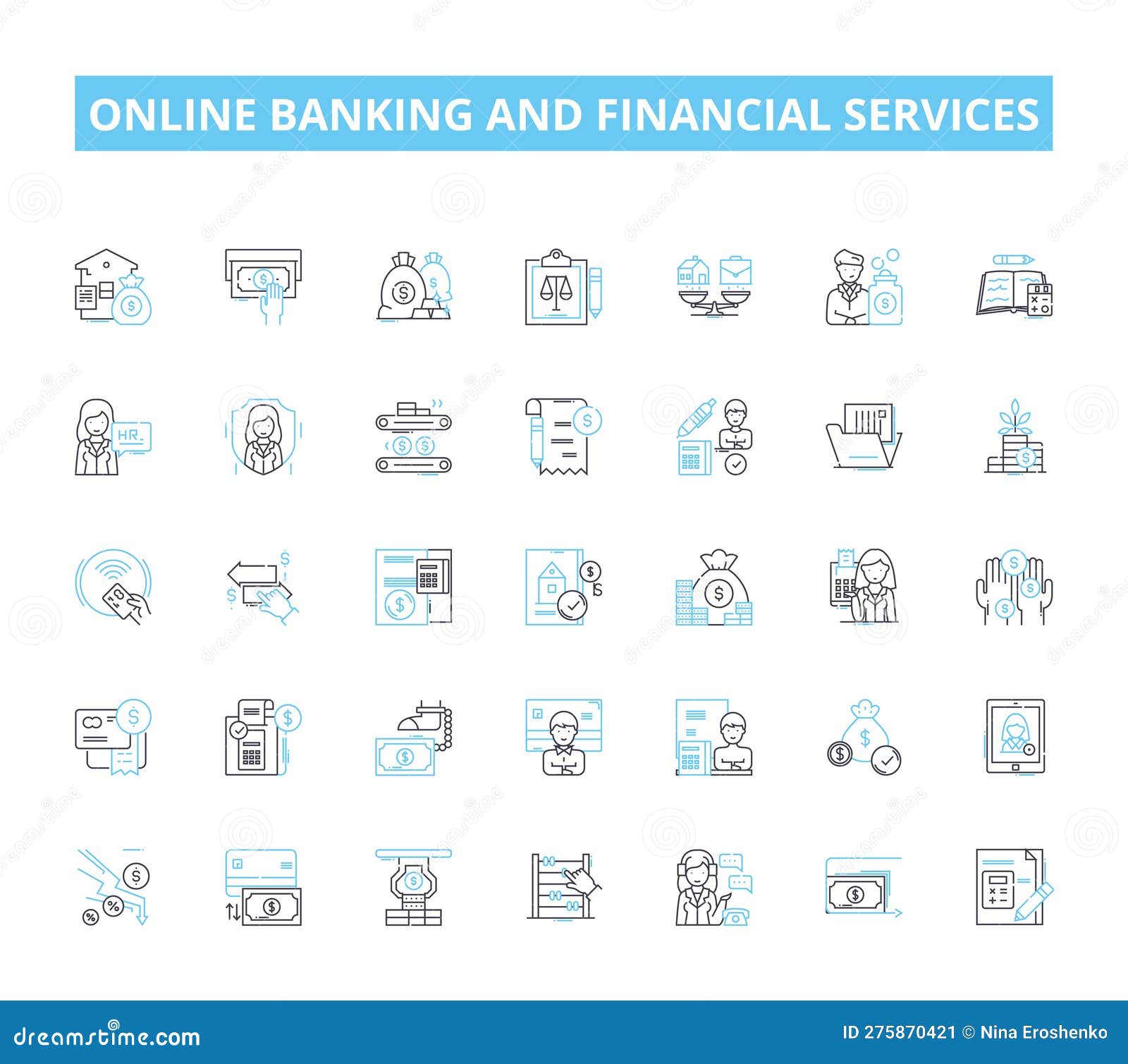 Online Banking and Financial Services Linear Icons Set. Security ...