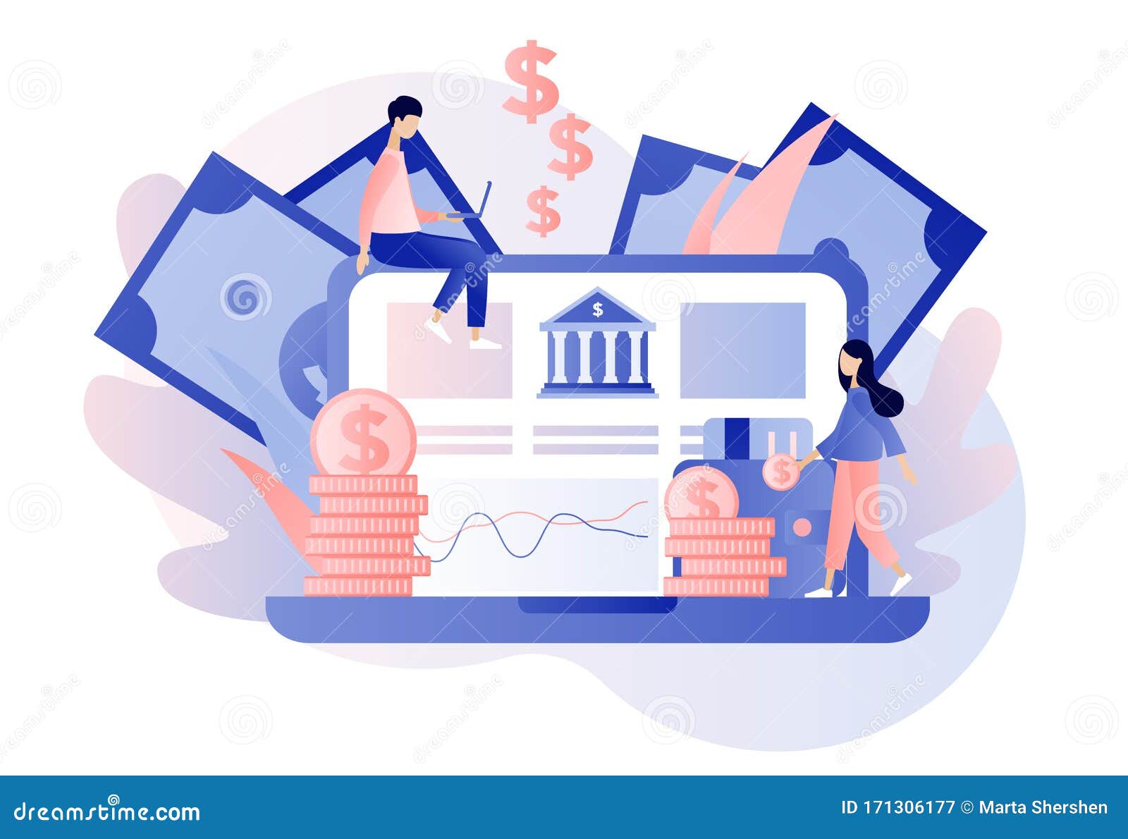 Online Banking. Flat Cartoon Style. Vector Illustration Stock Vector ...