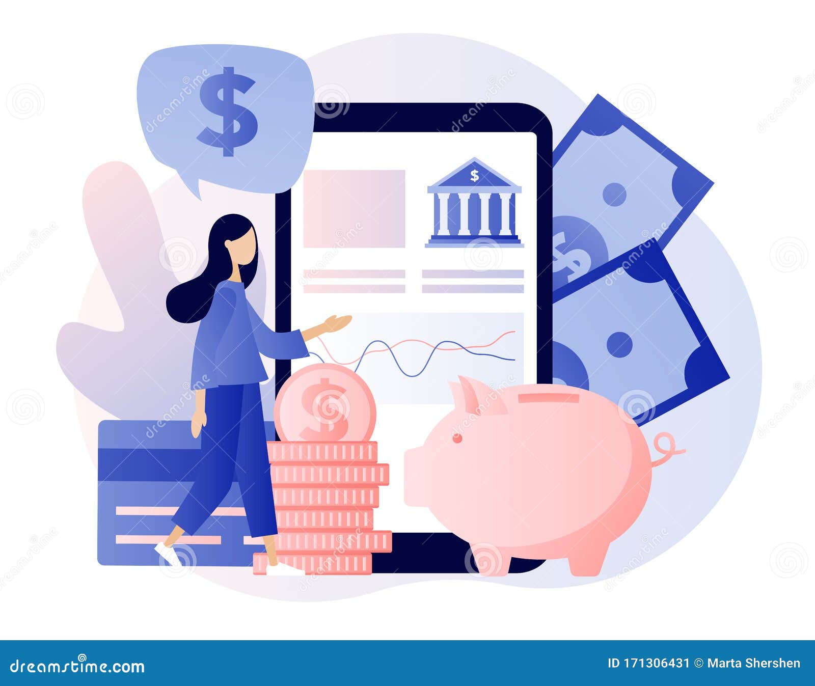 Online Banking. Flat Cartoon Style. Vector Illustration Stock Vector ...