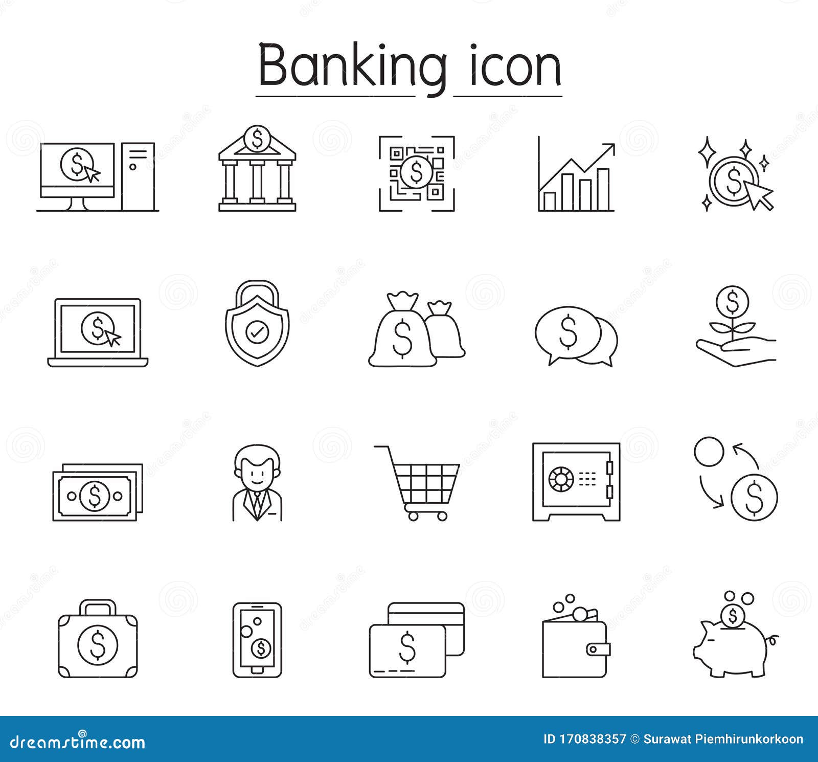 Online Banking Icon Set in Thin Line Style Stock Illustration ...