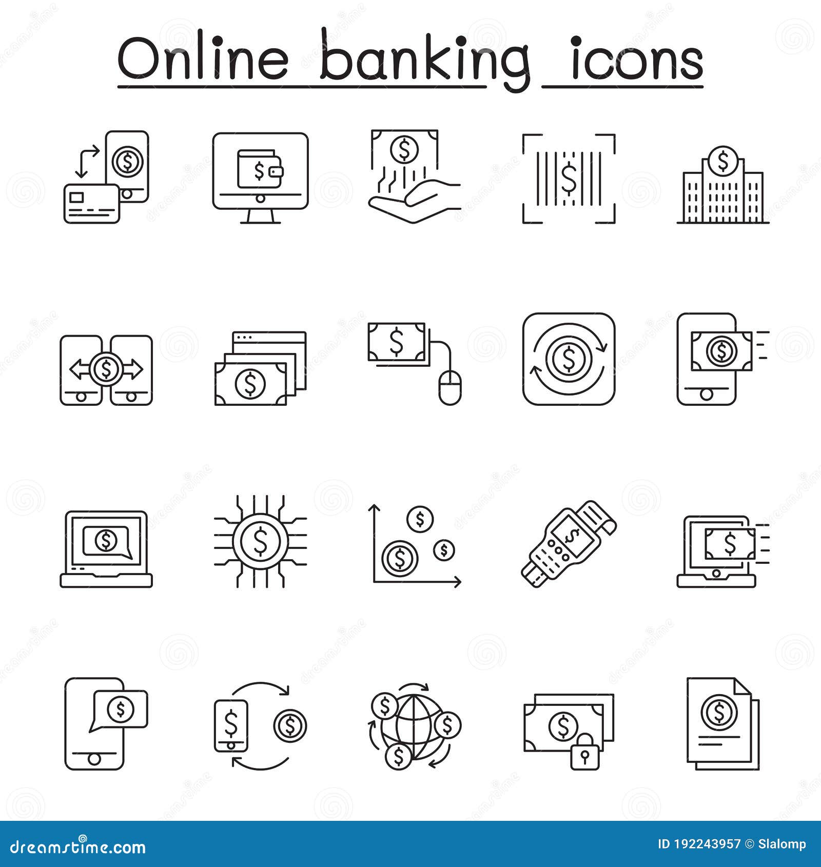 Online Banking Icon Set in Thin Line Style Stock Vector - Illustration ...