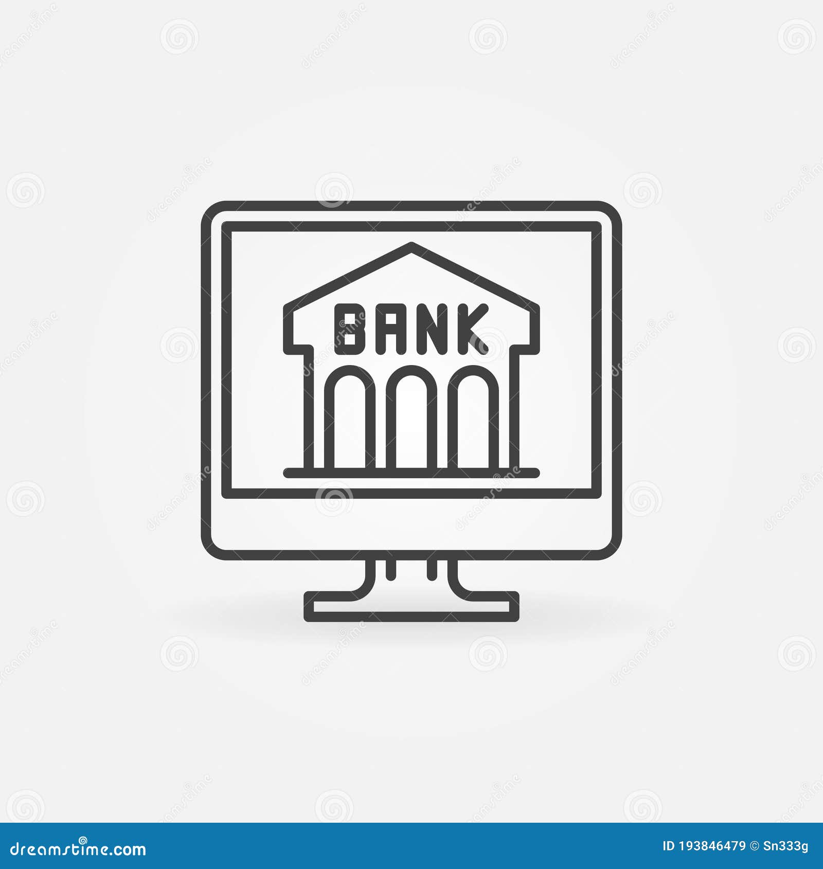 Online Banking Linear Icon. Bank Building on Display Sign Stock Vector ...