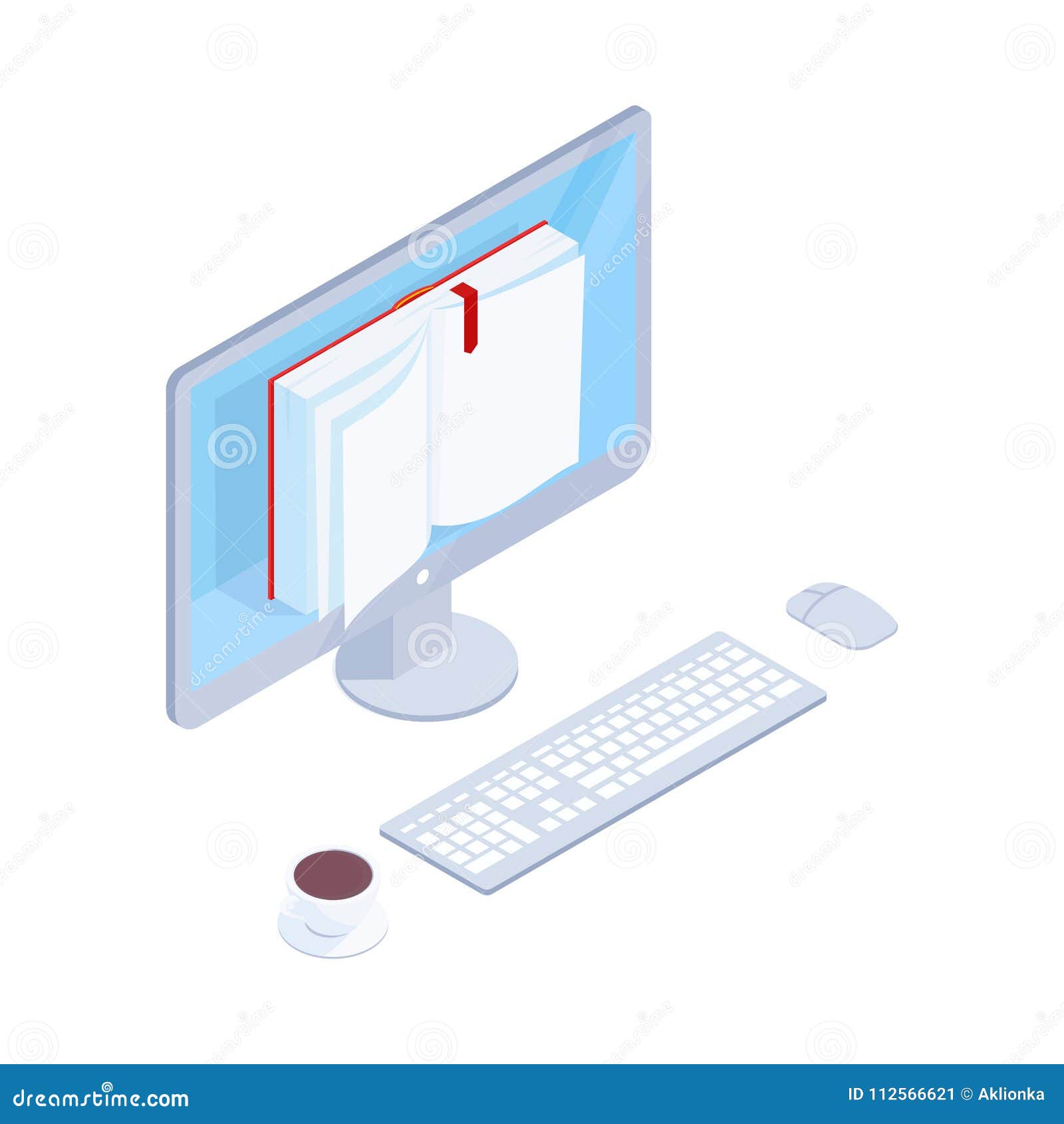Online Book Isometric Concept. 3d Book on the Computer Screen Stock ...