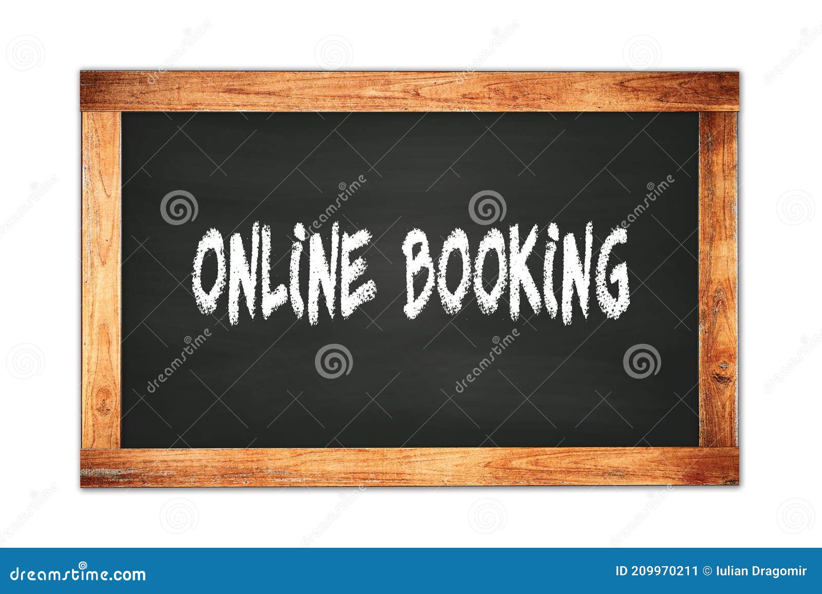 ONLINE BOOKING Text Written on Wooden Frame School Blackboard Stock ...