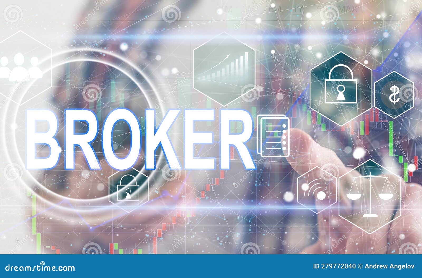 Online Broker Button on Virtual Screen Stock Illustration ...