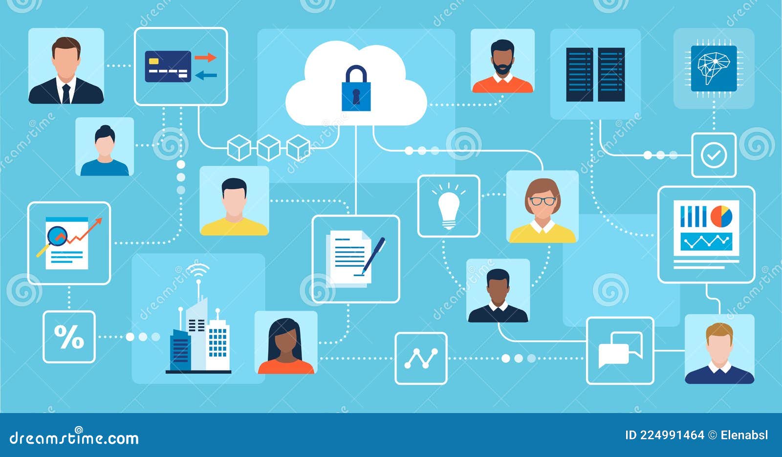 Online Business, Data Sharing and Remote Work Stock Vector ...