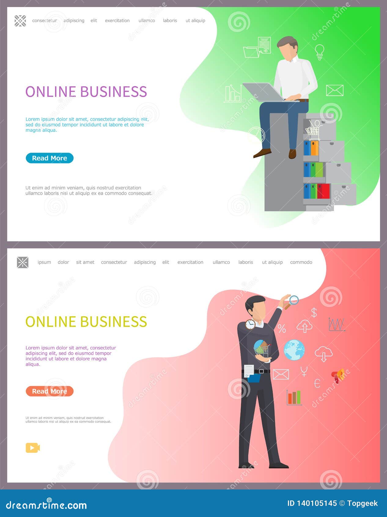 Online Business, Workers Performing Tasks at Work Stock Vector ...