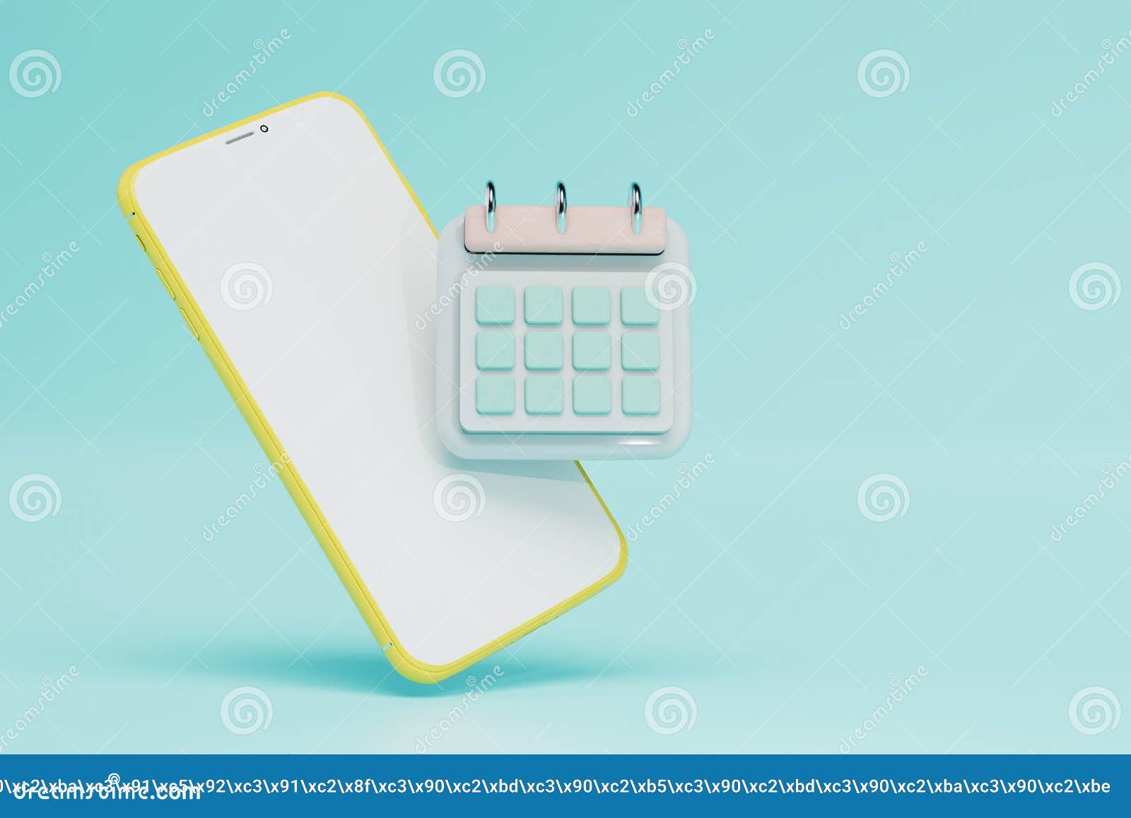 Online Calendar in Your Smartphone. Smartphone and Calendar on a Blue ...