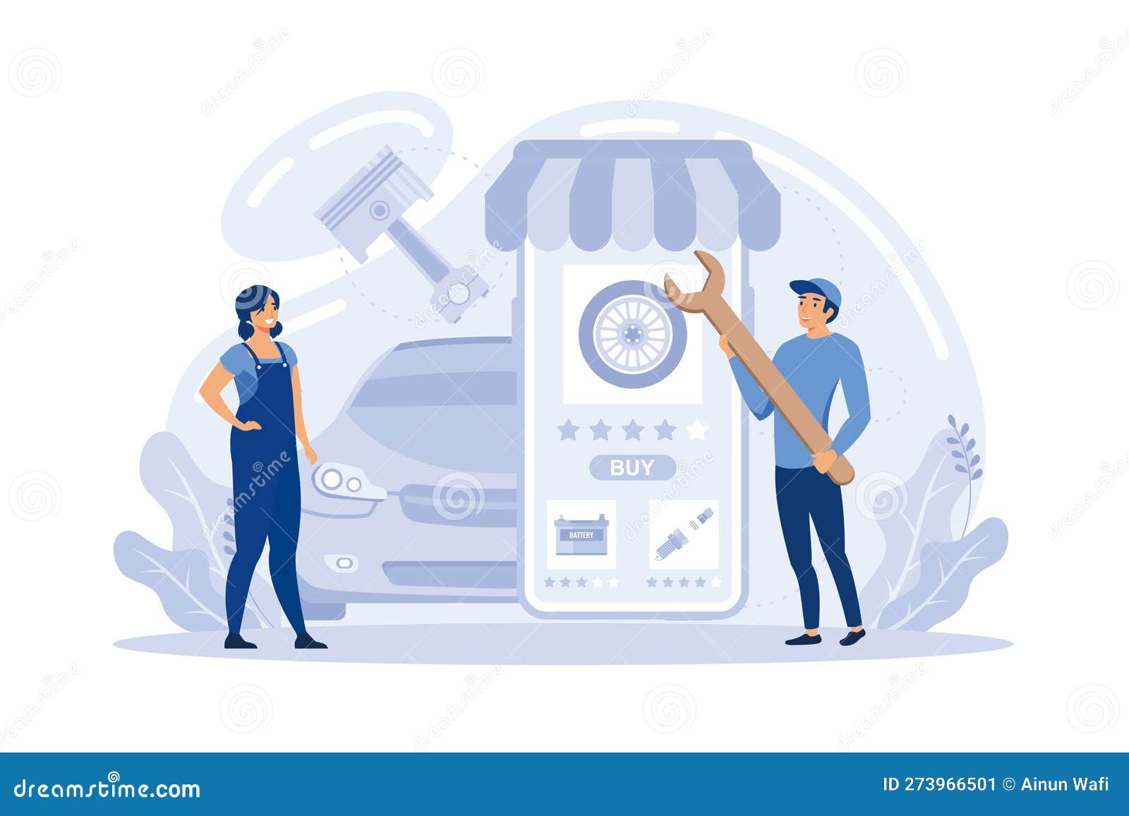 Online Car Parts Store Illustration. Flat Vector Stock Vector ...