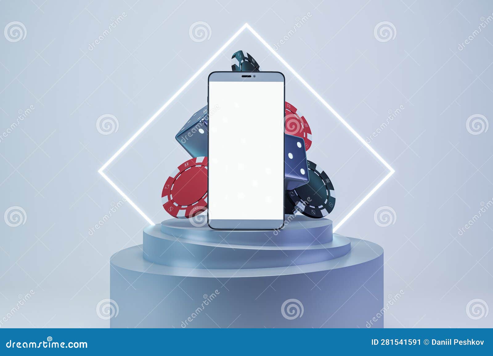Online Casino Background with Blank Smartphone Screen, Mockup. 3D ...