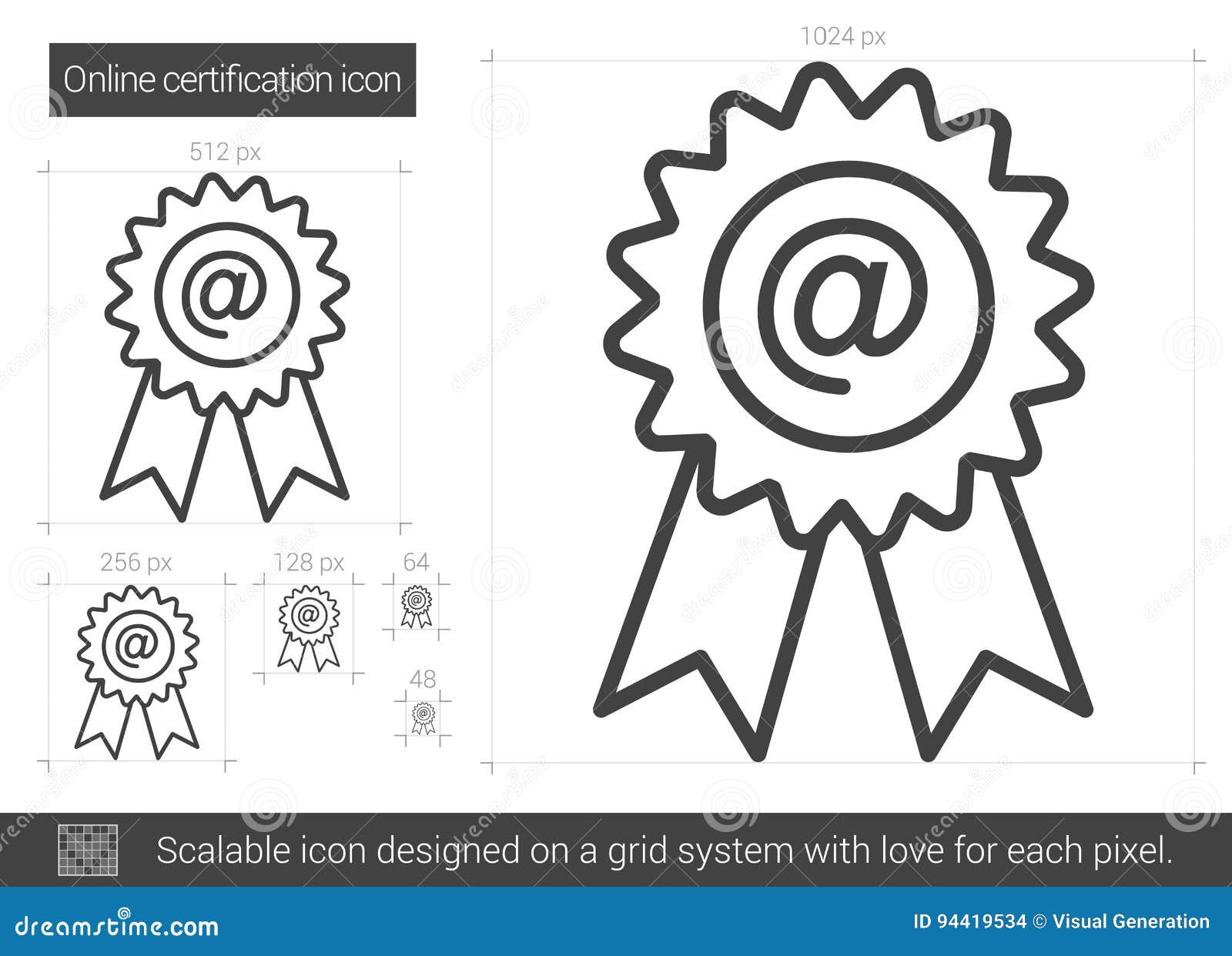 Online Certification Line Icon. Stock Vector - Illustration of email ...