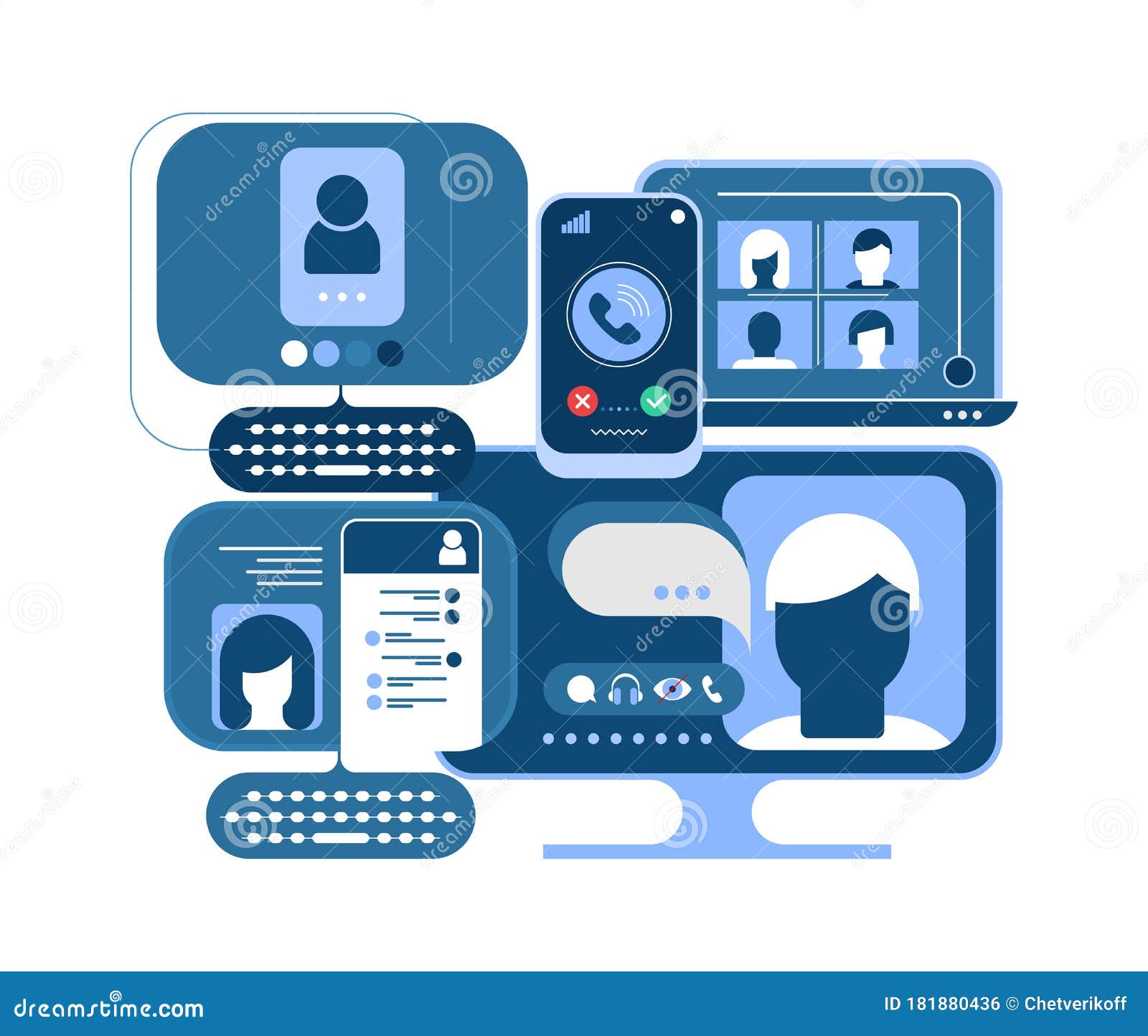 Online Chat Concept Vector Illustration, Cartoon Flat Tiny Young Woman ...