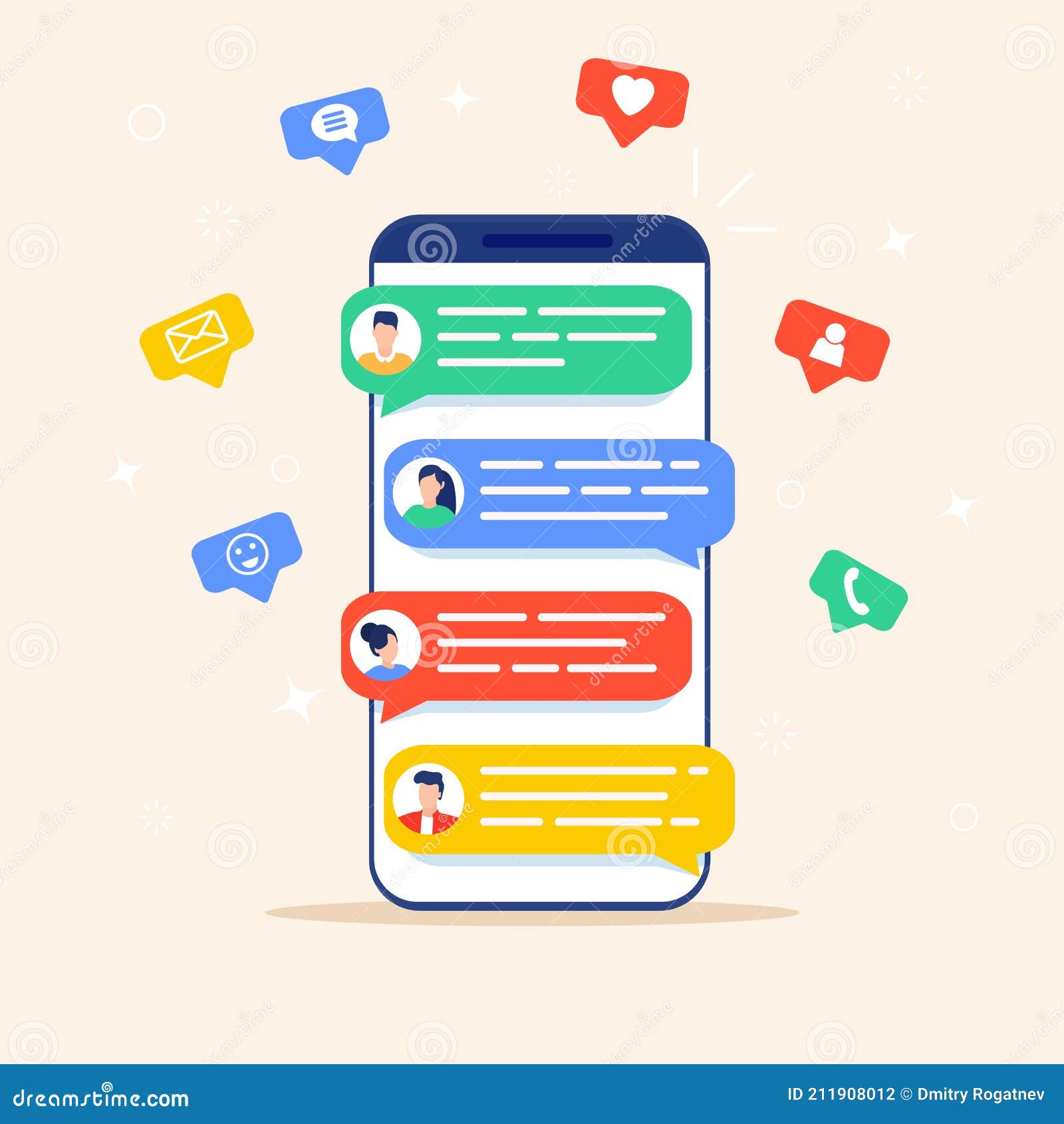 Online Chat Messages Text Notification on Phone Stock Vector ...