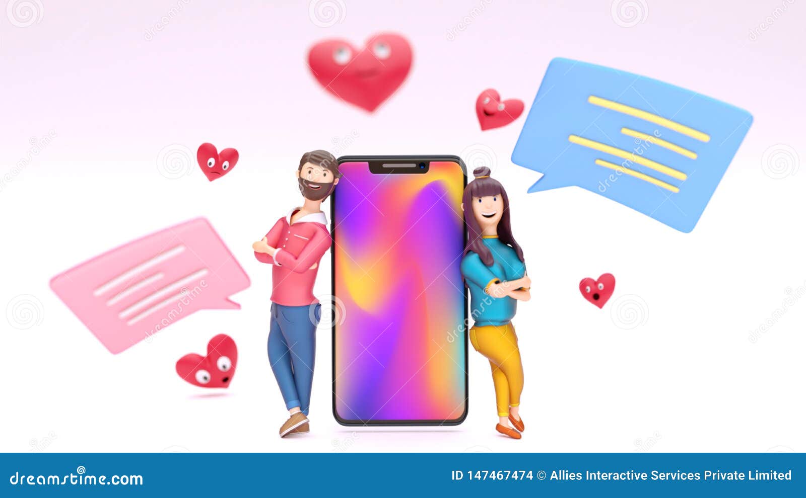 Online Chatting by Smartphone between Couple Character. Stock ...