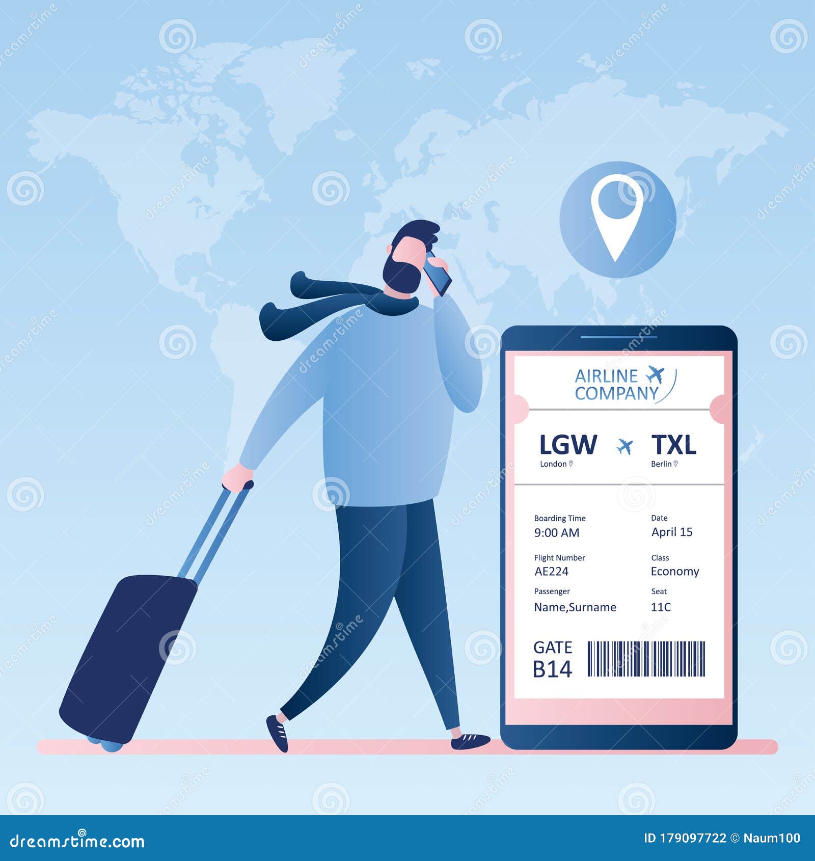 Online Check-in,Airline Boarding Pass Ticket with Barcode Code on ...