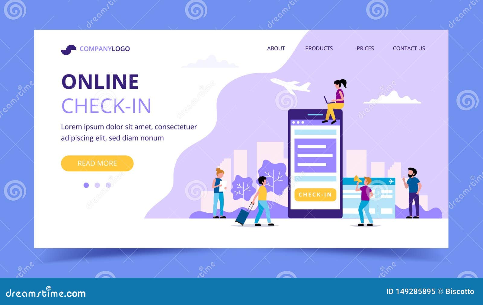 Online Check-in Landing Page, Concept Illustration with Smartphone ...