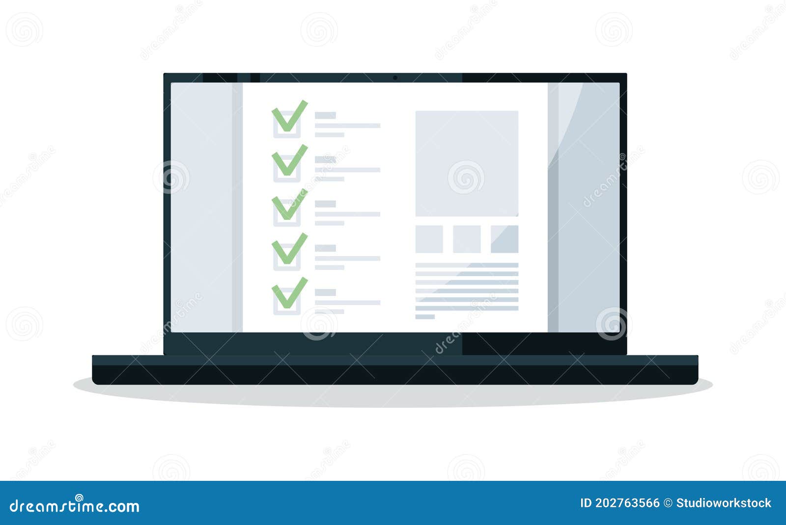 Online Checklist with Tick Mark on Laptop Screen Stock Vector ...