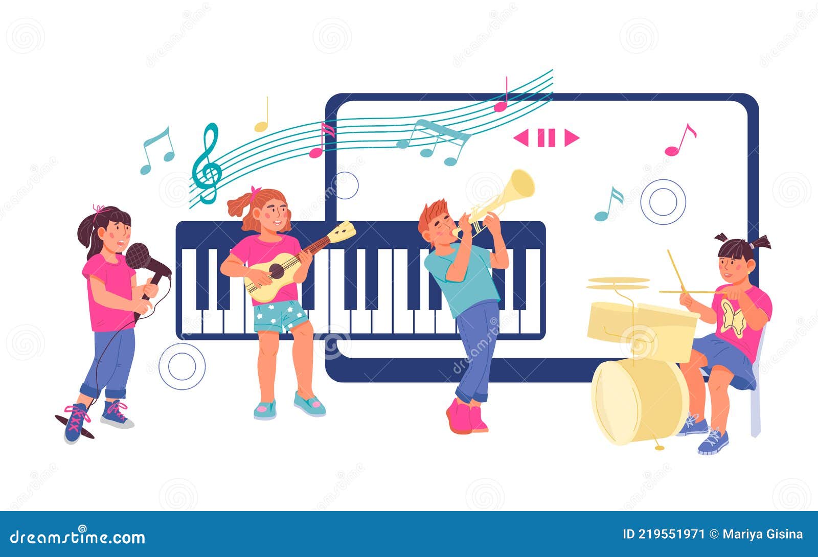 Online Children Music Lessons Concept with Kids Playing Musical ...