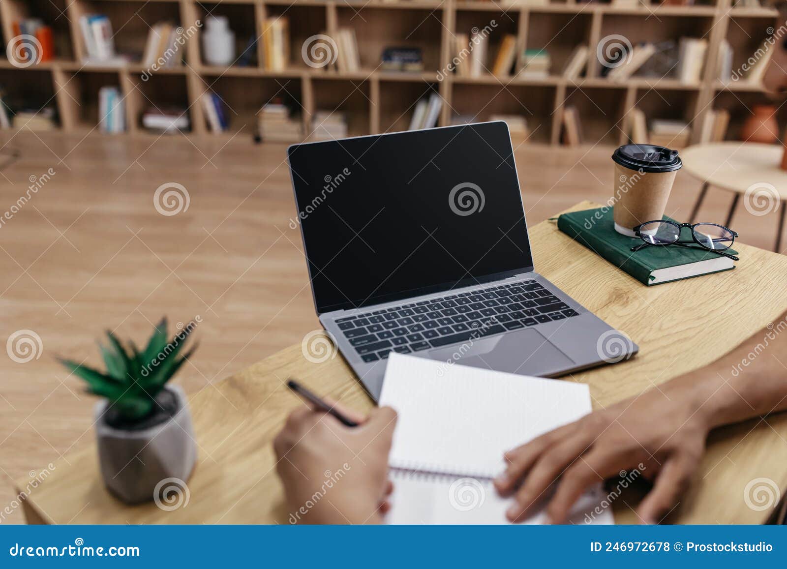 Online Class Concept. Male Student Writing in Notebook, Taking Notes ...