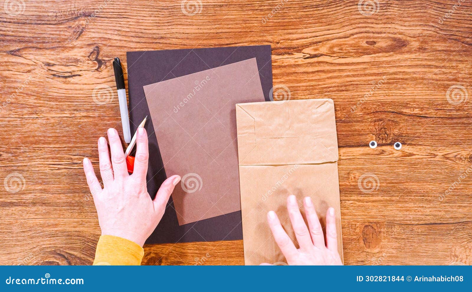 Online Class Teacher Demonstrates Brown Bag Puppet Crafting Stock Photo ...