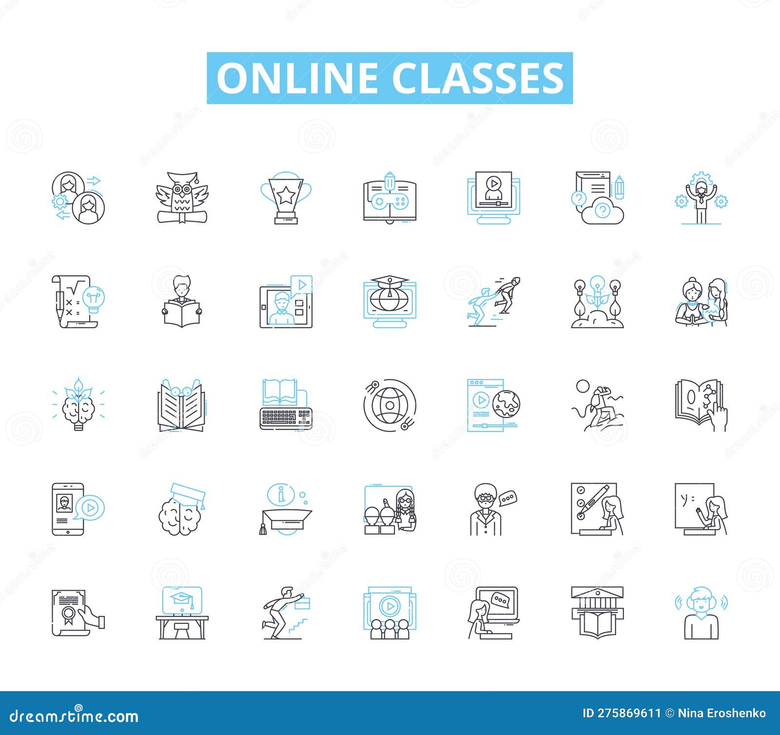 Online Classes Linear Icons Set. Virtual, Remote, Digital, E-learning ...