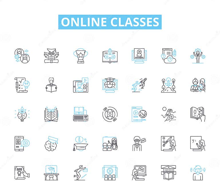 Online Classes Linear Icons Set. Virtual, Remote, Digital, E-learning ...