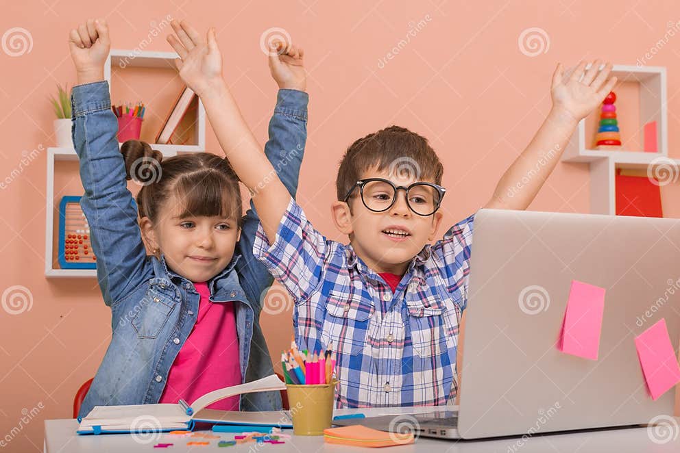 Online Classes, Teaching Online. Kids Learning Online Stock Photo ...
