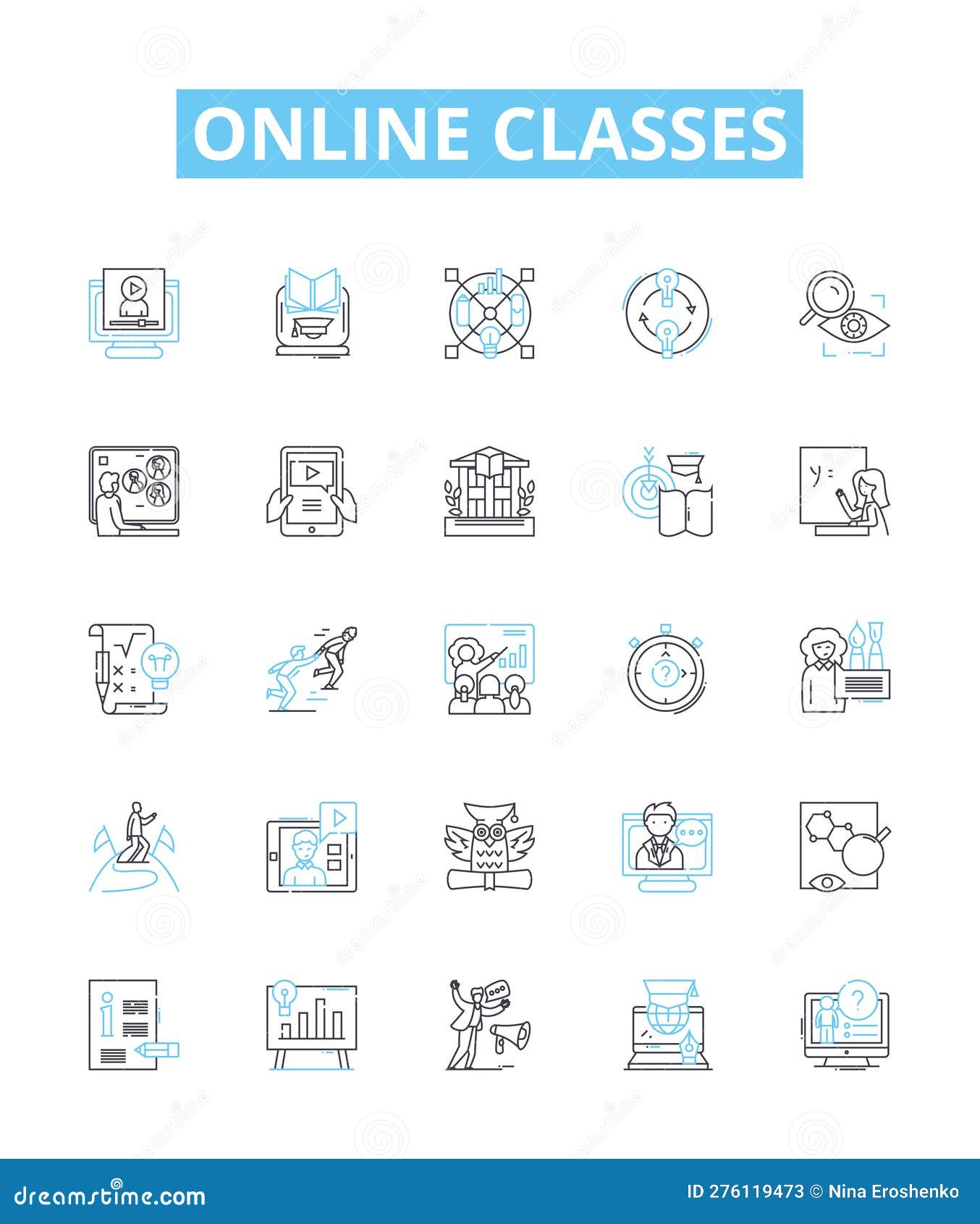 Online Classes Vector Line Icons Set. Online, Classes, Learning ...