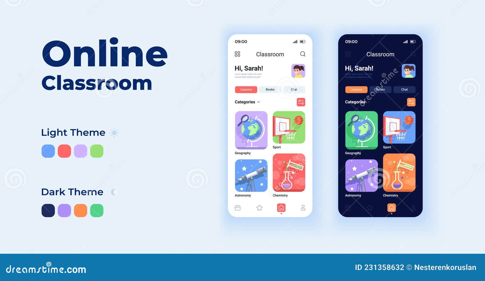 Online Classroom Cartoon Smartphone Interface Vector Templates Set ...