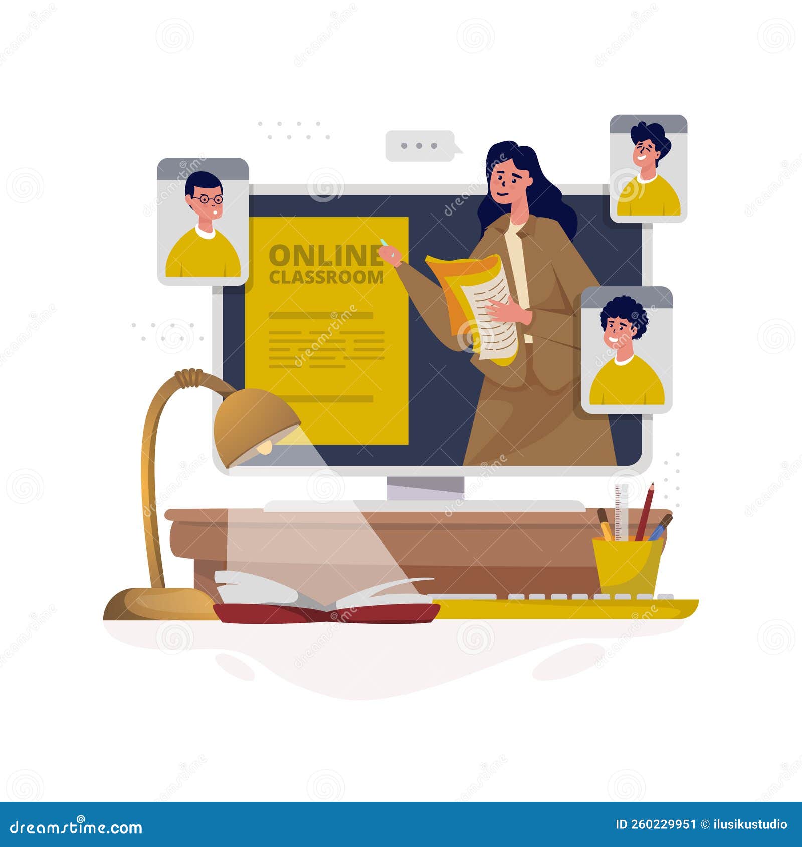 Online Classroom Illustration Stock Vector - Illustration of teacher ...