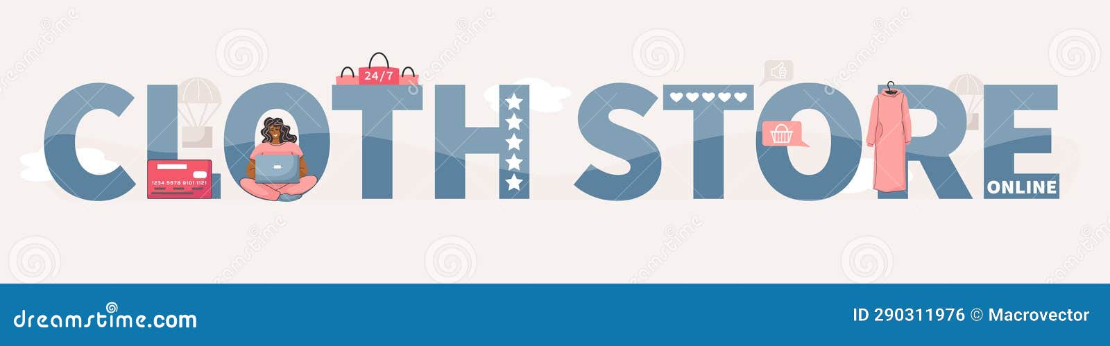 Online Clothes Store Text stock vector. Illustration of decorative ...