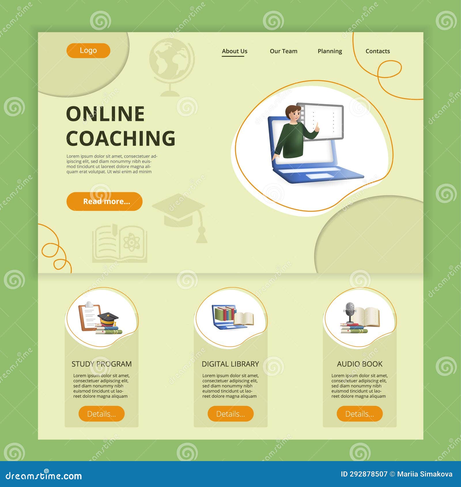 Online Coaching Flat Landing Page Website Template. Study Program ...