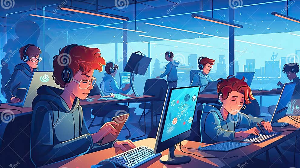 Online Coding Class Flat Illustration Generative Ai Stock Illustration Illustration Of